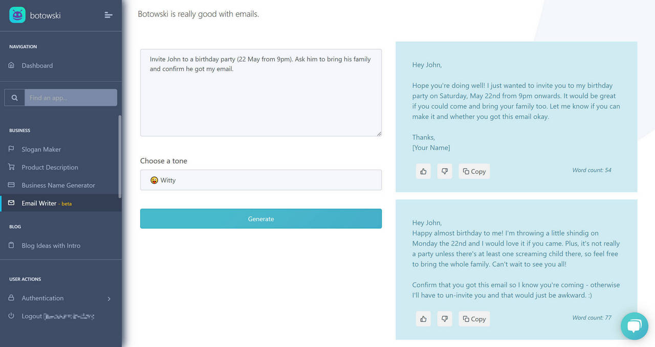 Your personal AI copywriter | Botowski
