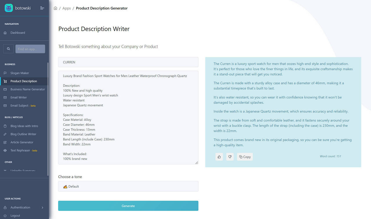 Product Description Generator | Botowski