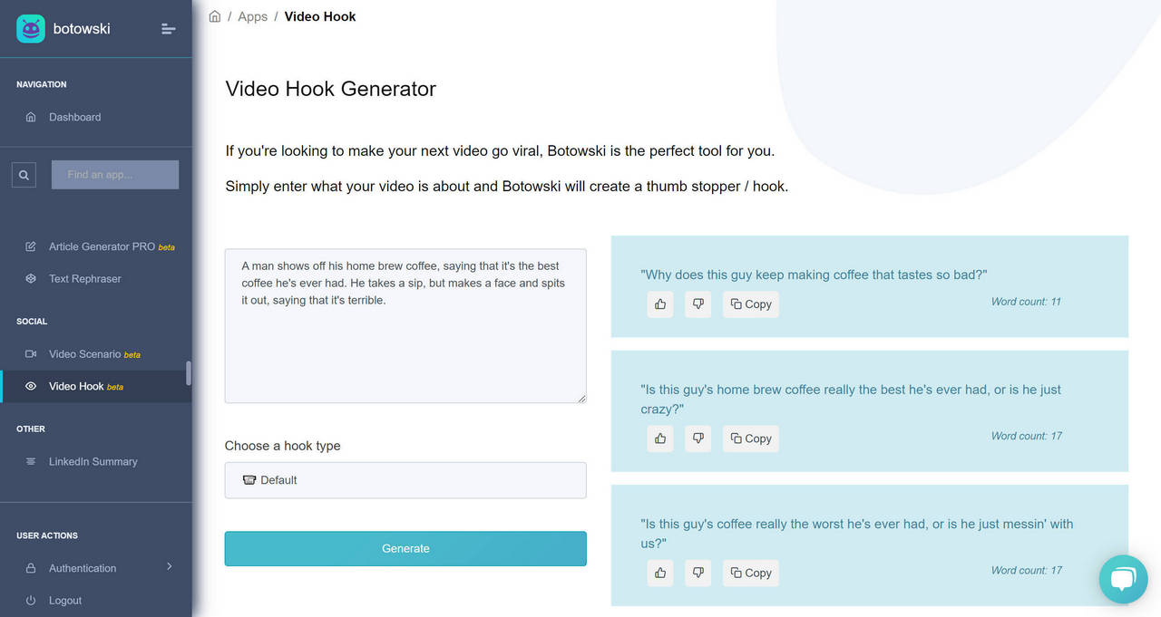 Video Hook Generator | Botowski